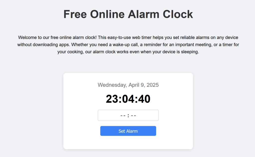 Best Online Alarm Clock for Productivity | Free & No Download
